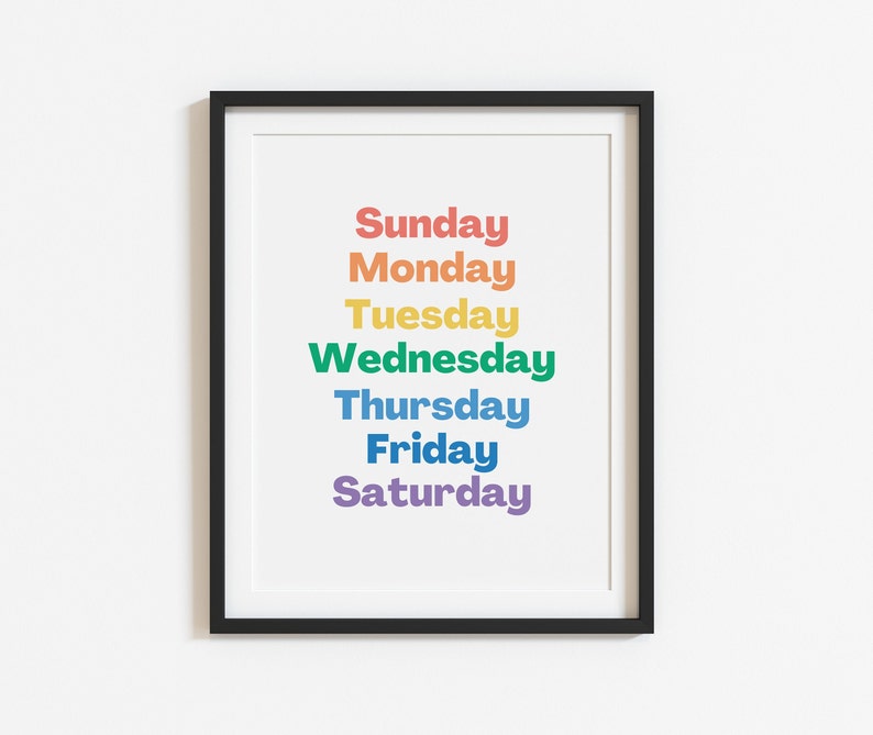 Days of the Week Printable, Classroom Wall Art, Printable Wall Art ...