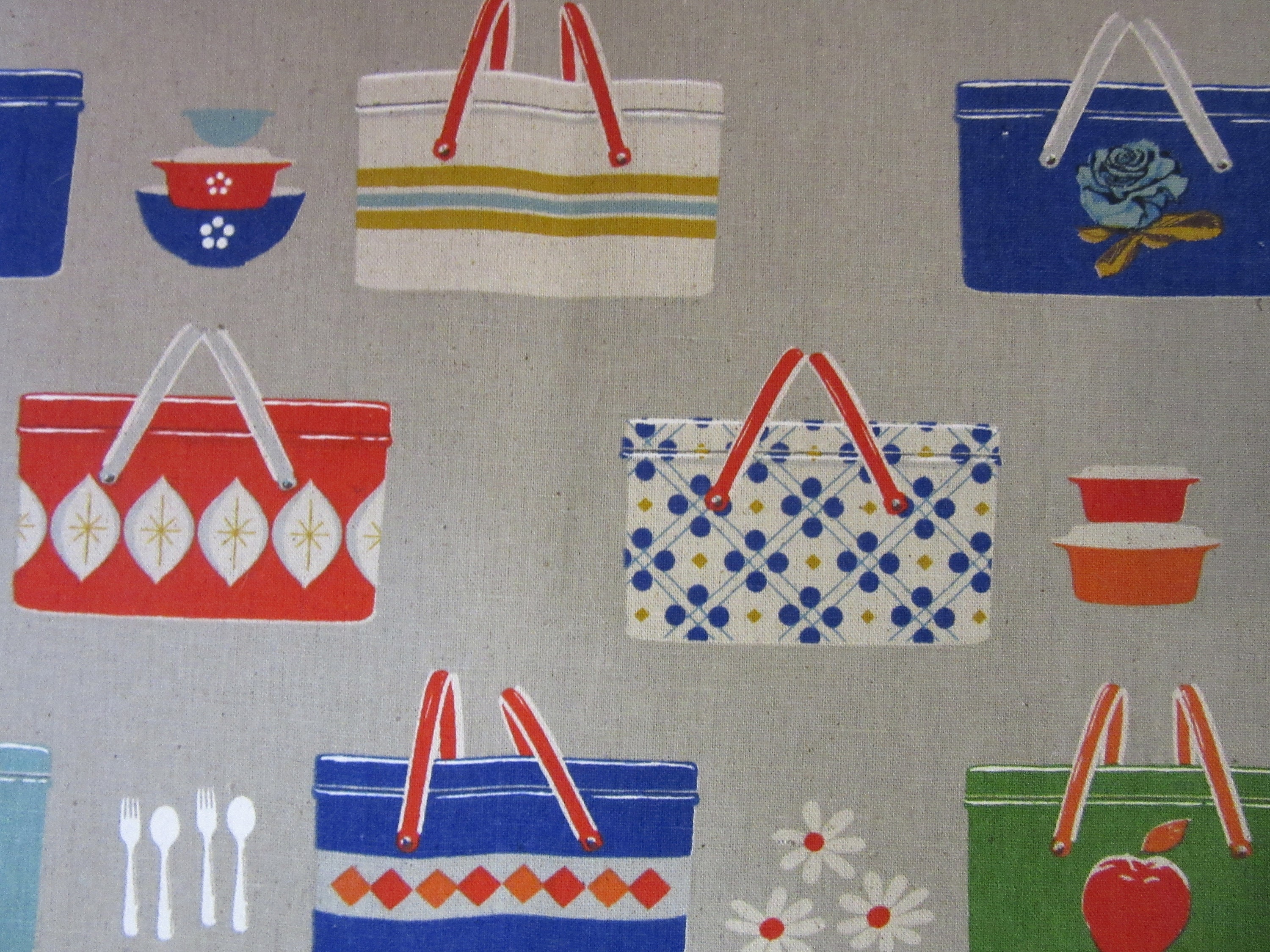 Rare Vintage Style Lunch Box Fabric Remnant Made in Japan Duck Cotton ...