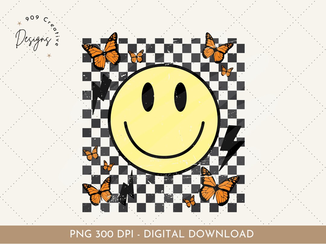 Smiley Face Png, Checkered Smiley, Groovy Clipart, 90s Png, Good Vibes ...