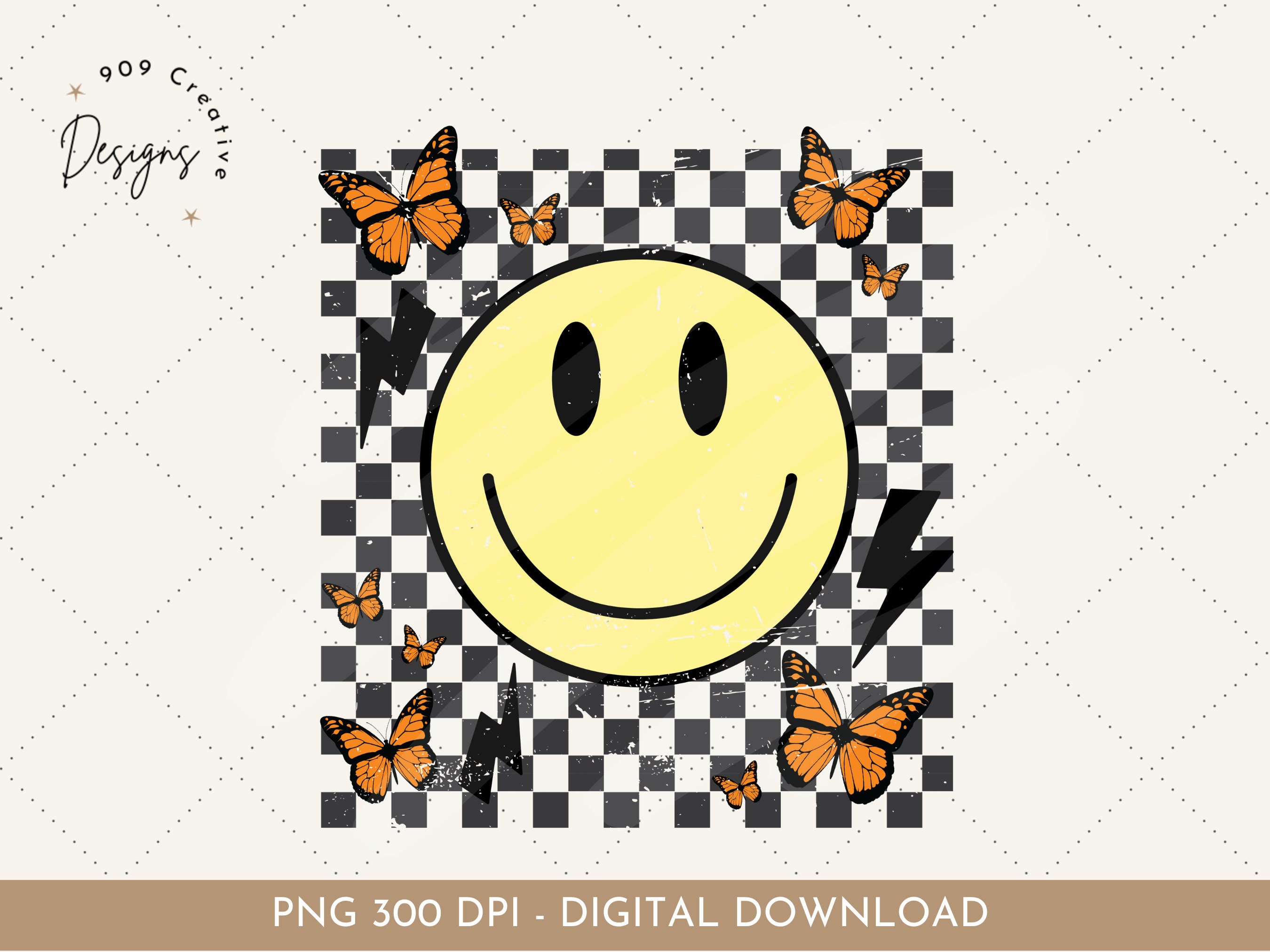 Smiley Face Png, Checkered Smiley, Groovy Clipart, 90s Png, Good Vibes ...
