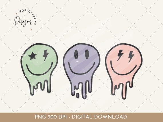 Melting Smiley Face Png Lightning Bolt Happy Face Png Good - Etsy