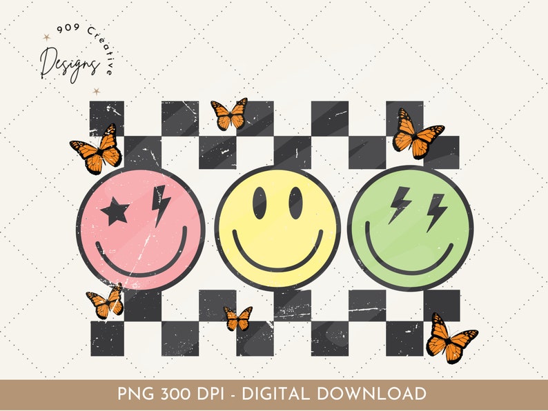 Retro Smiley Face Png, Checkered Smiley, Emoji Clipart, Happy Face Png ...