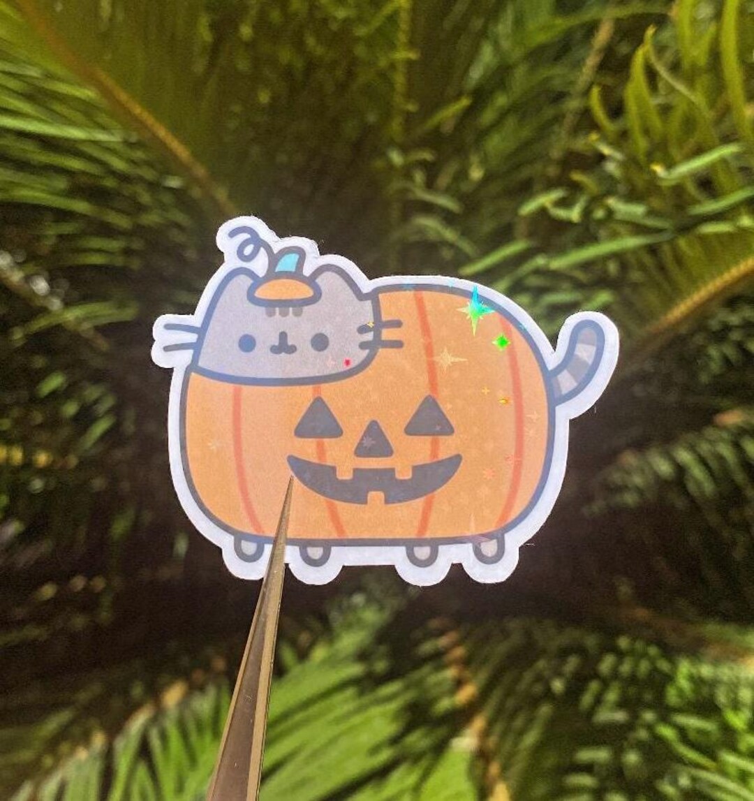 Halloween Pusheen Pumpkin Holographic Waterproof Sticker - Etsy