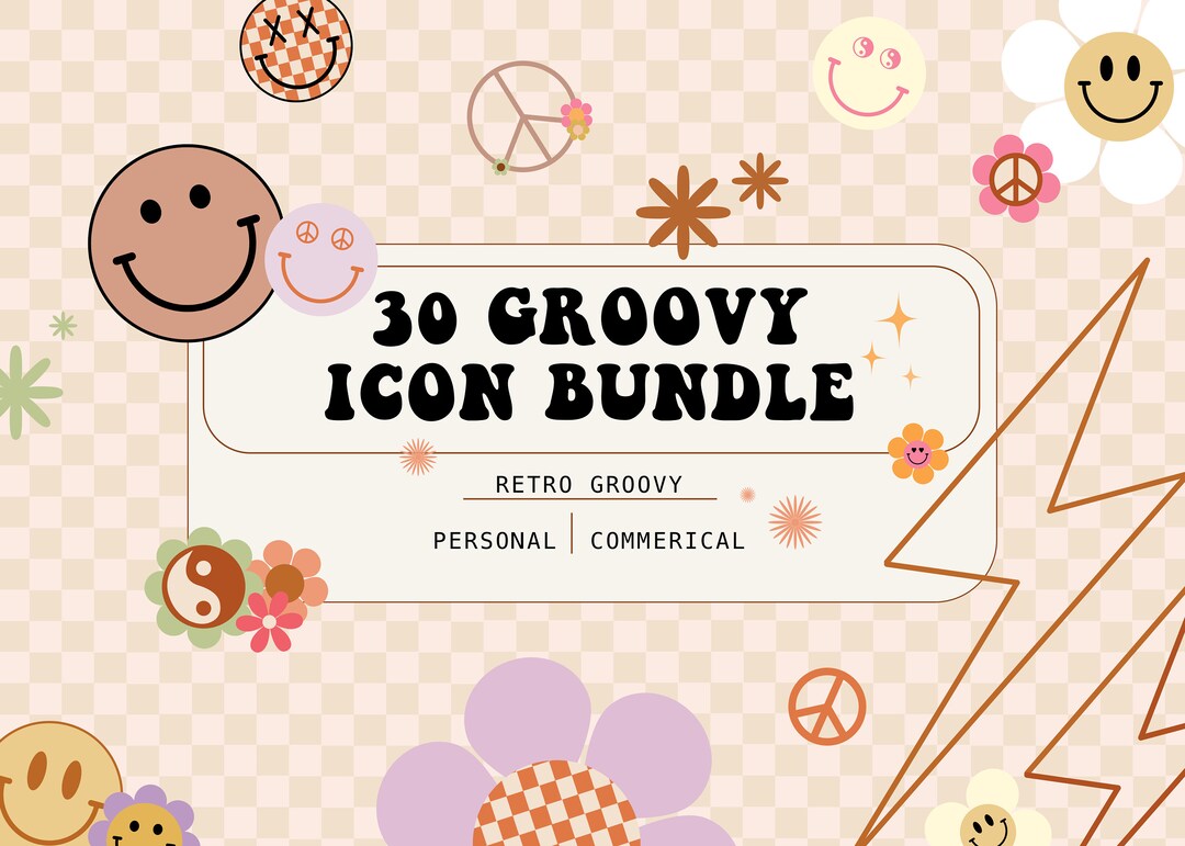 Retro Smiley Faces 30 Icon Graphics With Flowers, Peace Signs, and Yin ...