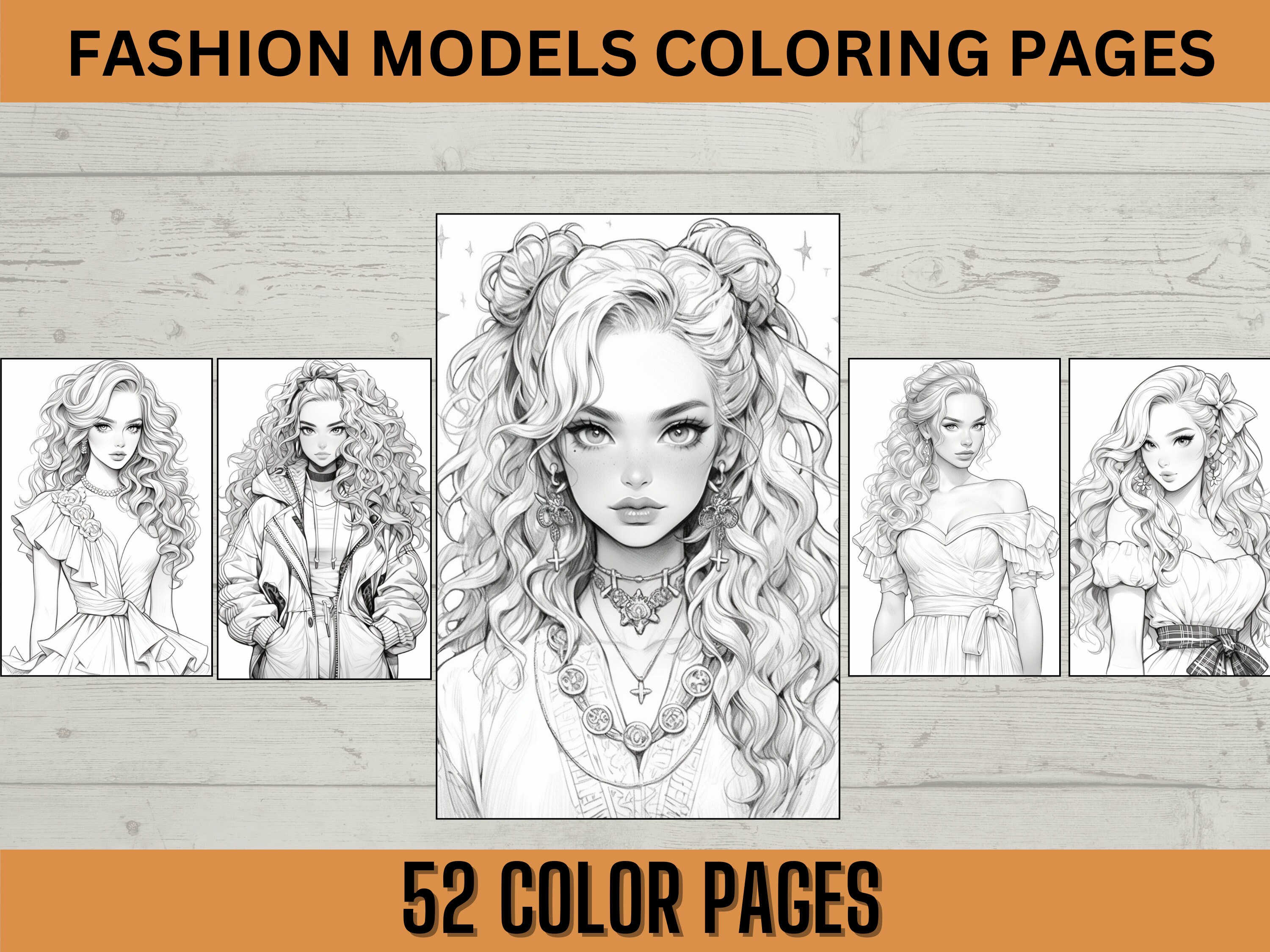 50fashionmodels Coloring Pages,printable Fashioncoloring Bookes,fashion ...