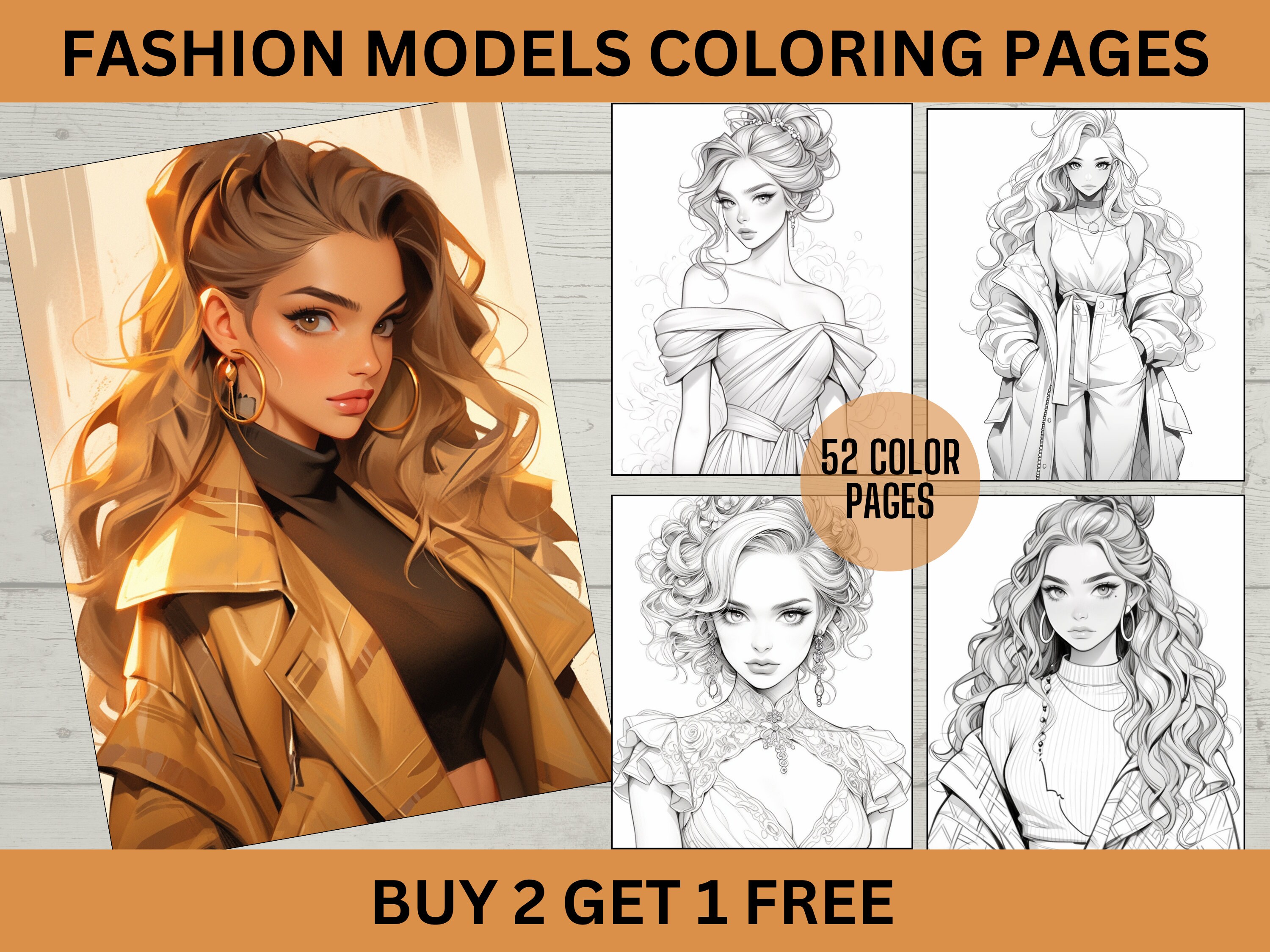 50fashionmodels Coloring Pages,printable Fashioncoloring Bookes,fashion ...