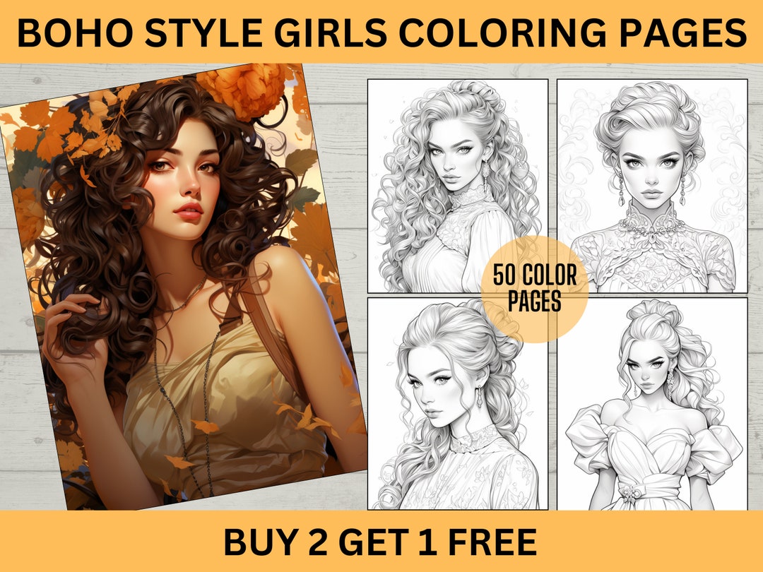 50 Boho Girl Coloring Pages for Adults, Beautiful Girl Coloring Page ...