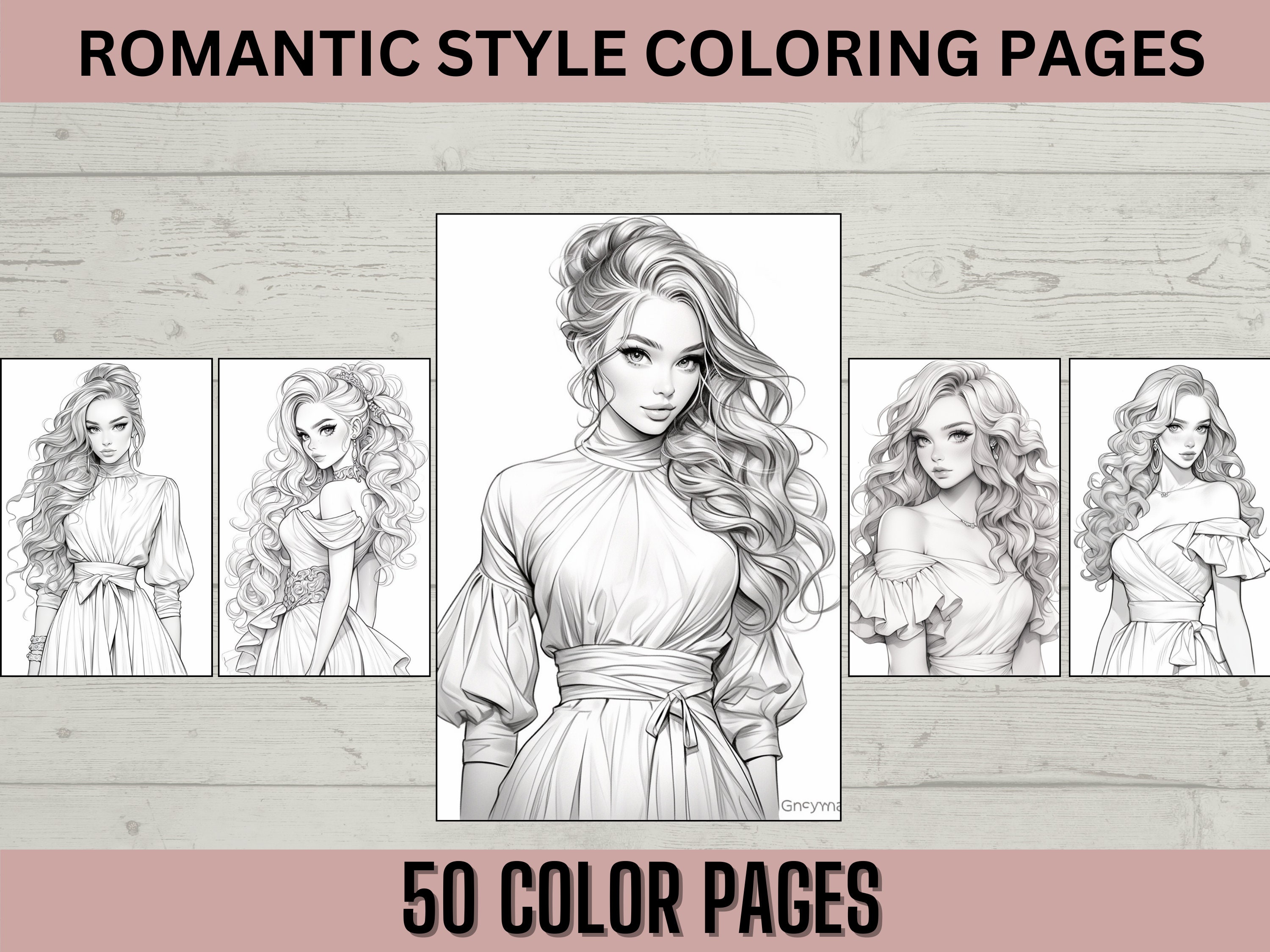 50 Girls Romantic Style Digital Coloring Bookwomen Style - Etsy