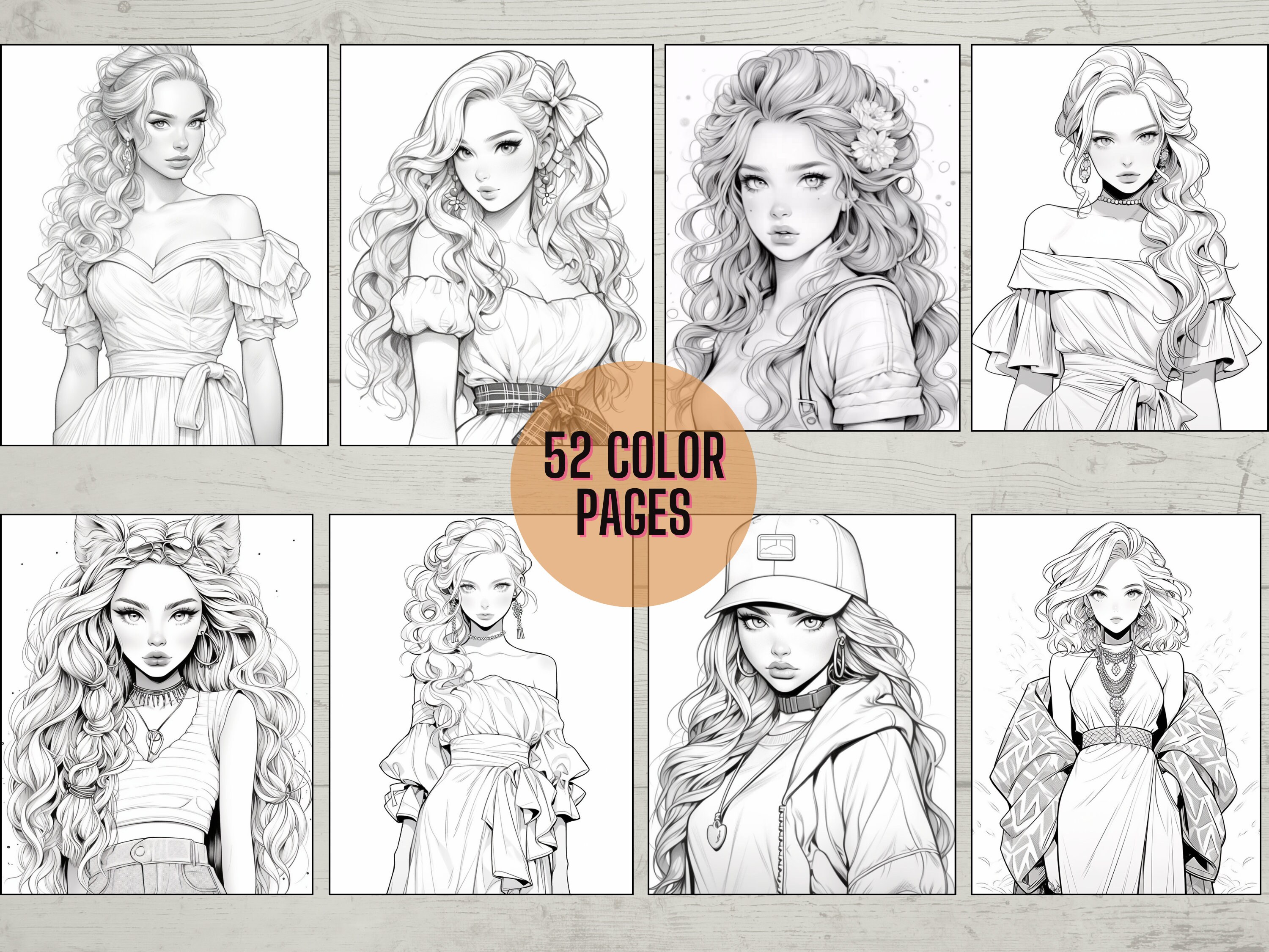 50fashionmodels Coloring Pages,printable Fashioncoloring Bookes,fashion ...