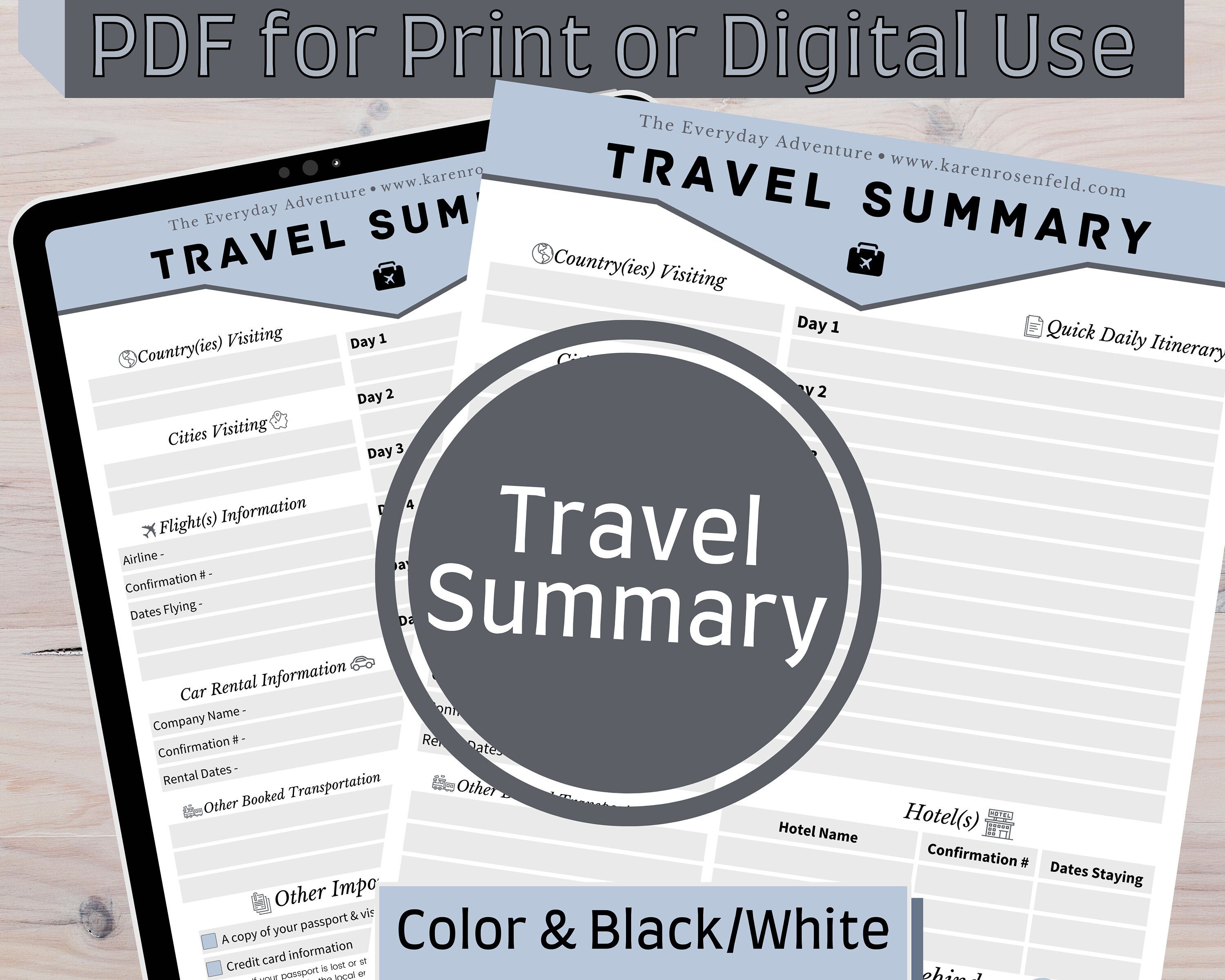 Travel Itinerary Detail Summary | Printable and Digital | Downloadable ...