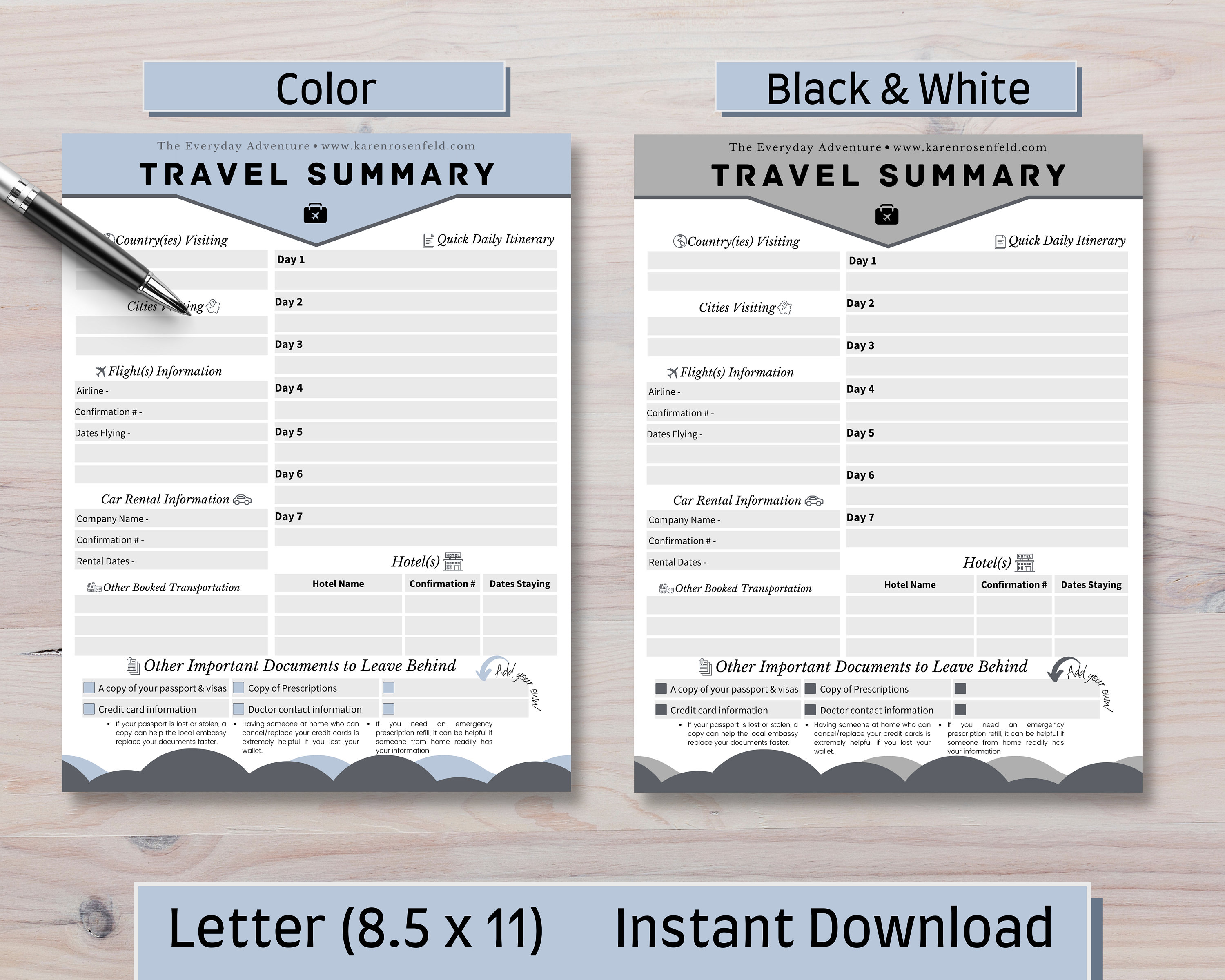 Travel Itinerary Detail Summary | Printable and Digital | Downloadable ...