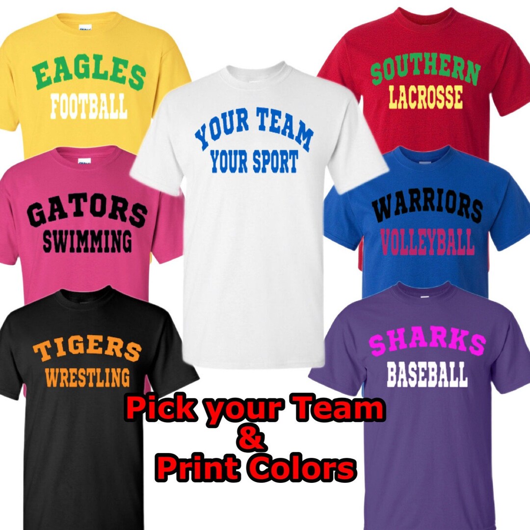 Custom Sports Team T-shirt, Pick Shirt & Print Color, Can Be Double ...