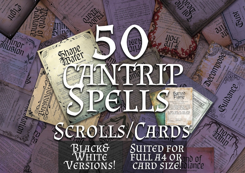Dnd Spell Cantrip Cards: 50 Printable Spell Scrolls (PDF) - Etsy