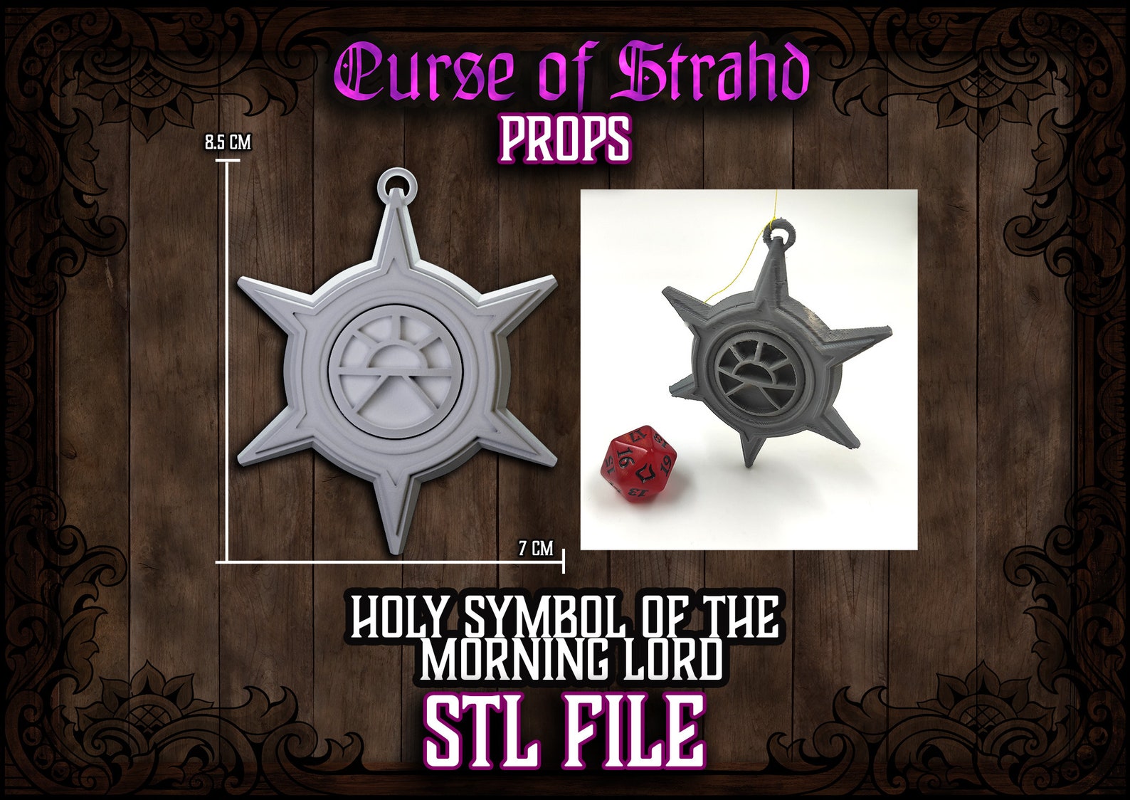 Curse of Strahd 3D Printable Prop Holy Symbol of the Morning Lord STL ...