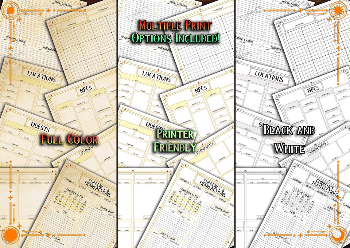 Dnd 5e Player Trackers Set: Inventory, Quests, Notes (fillable PDF) - Etsy