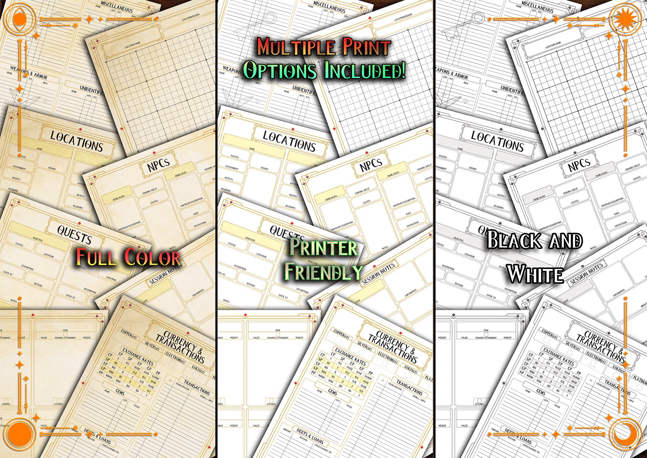 Dnd 5e Player Trackers Set: Inventory, Quests, Notes (fillable PDF) - Etsy