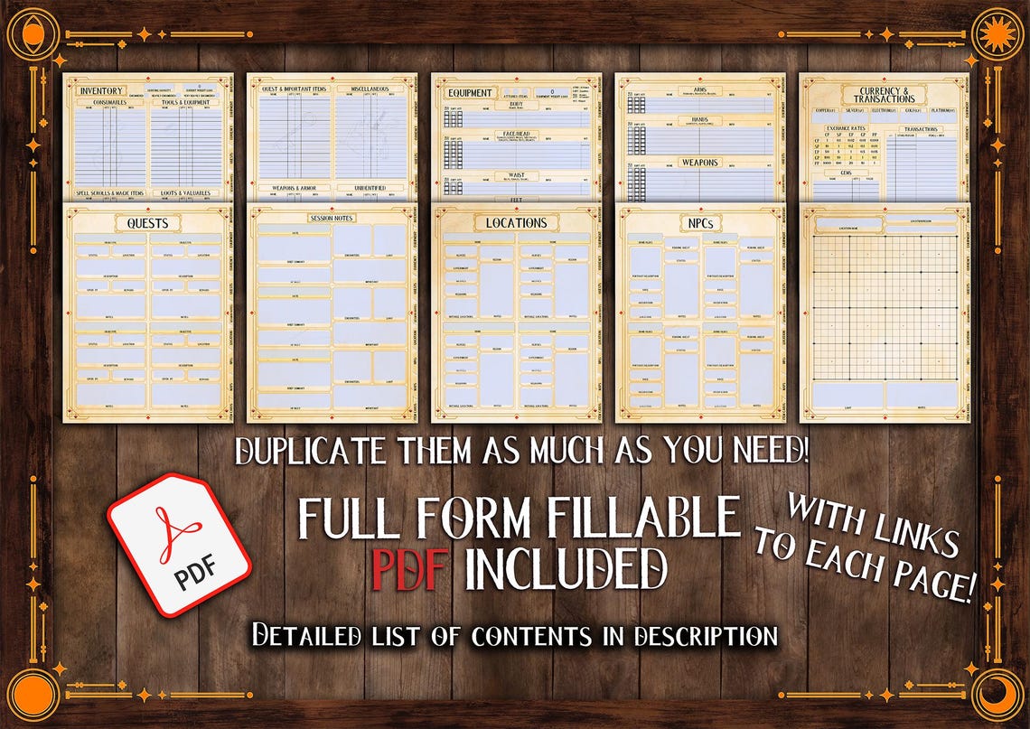 Dnd 5e Player Trackers Set: Inventory, Quests, Notes (fillable PDF) - Etsy