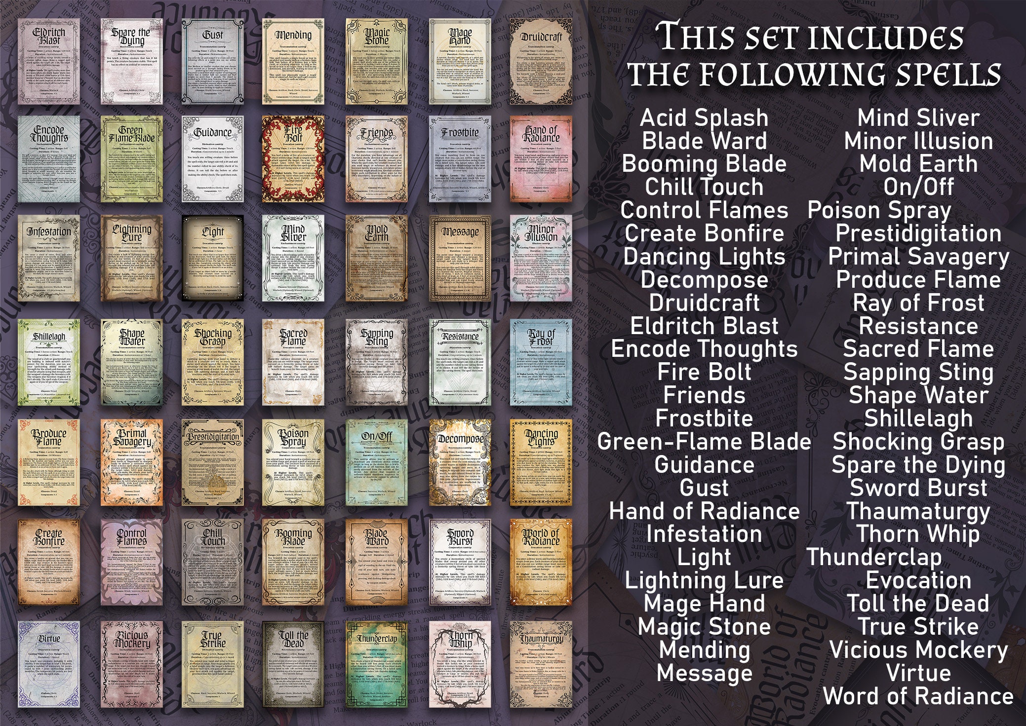 Dnd Spell Cantrip Cards: 50 Printable Spell Scrolls (PDF) - Etsy