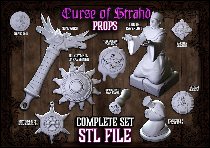 Curse of Strahd 3D Printable Props Set: Sunsword, Ravenkind Symbol (STL ...
