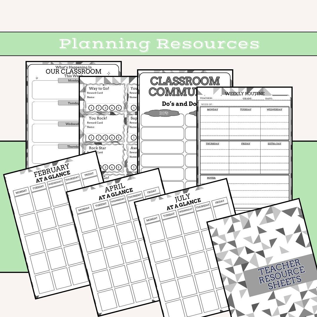 Back to School Teacher Resource Sheets, Classroom Organization ...