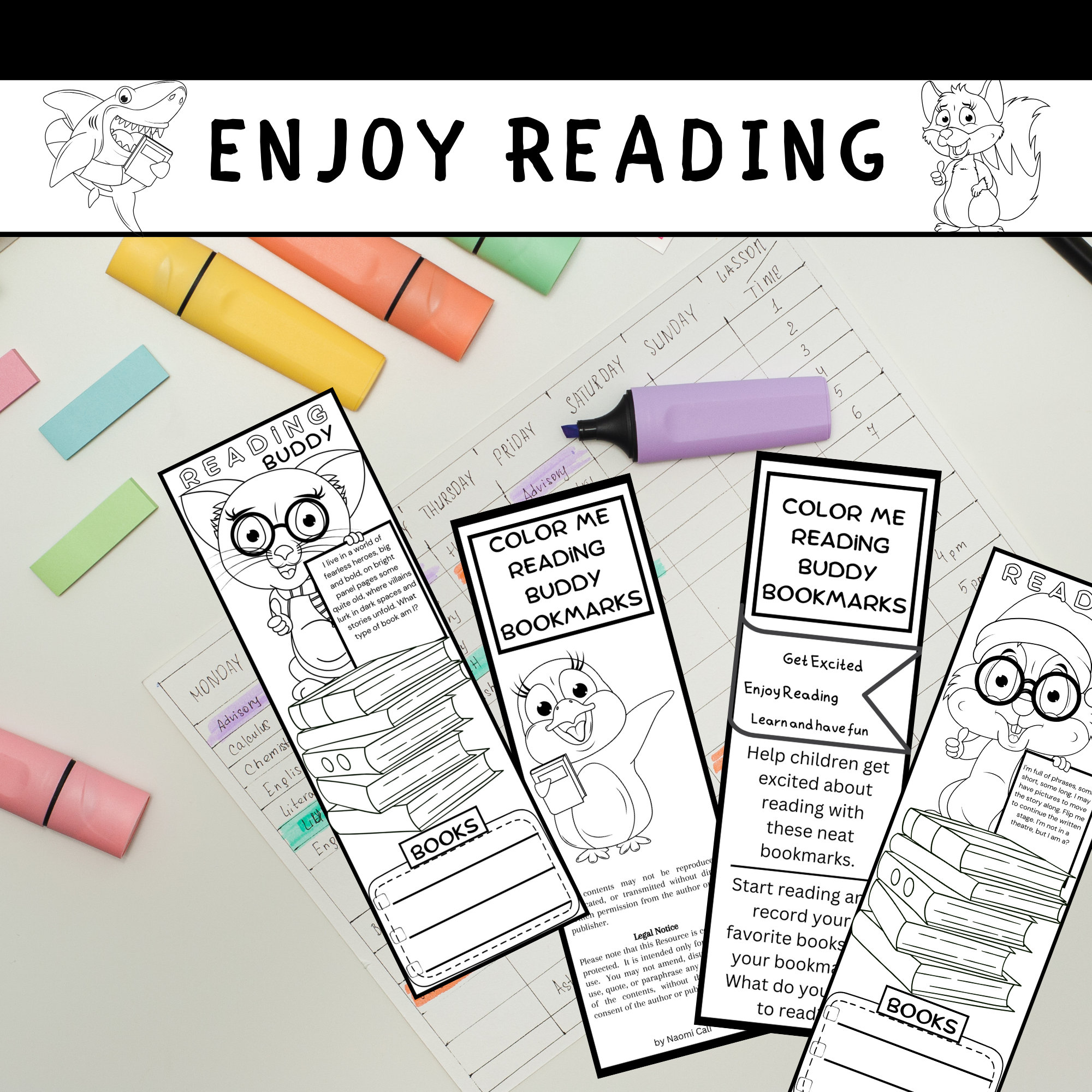 Coloring Reading Bookmarks for Kids - Etsy