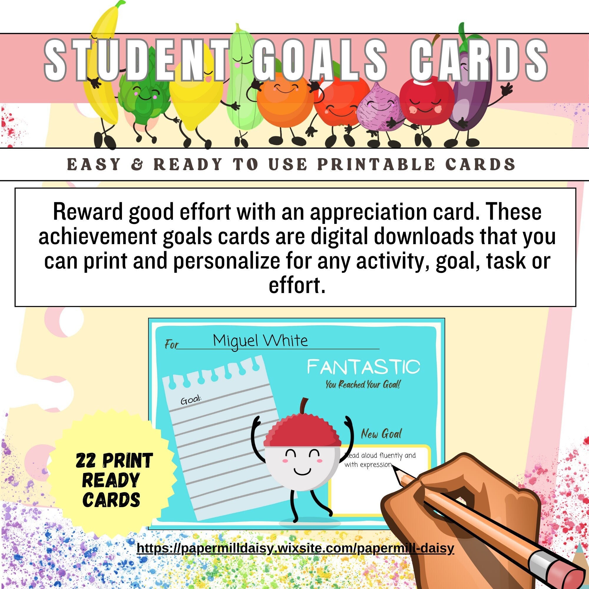 Student Achievement Cards Goal Setting Cards for Kids - Etsy