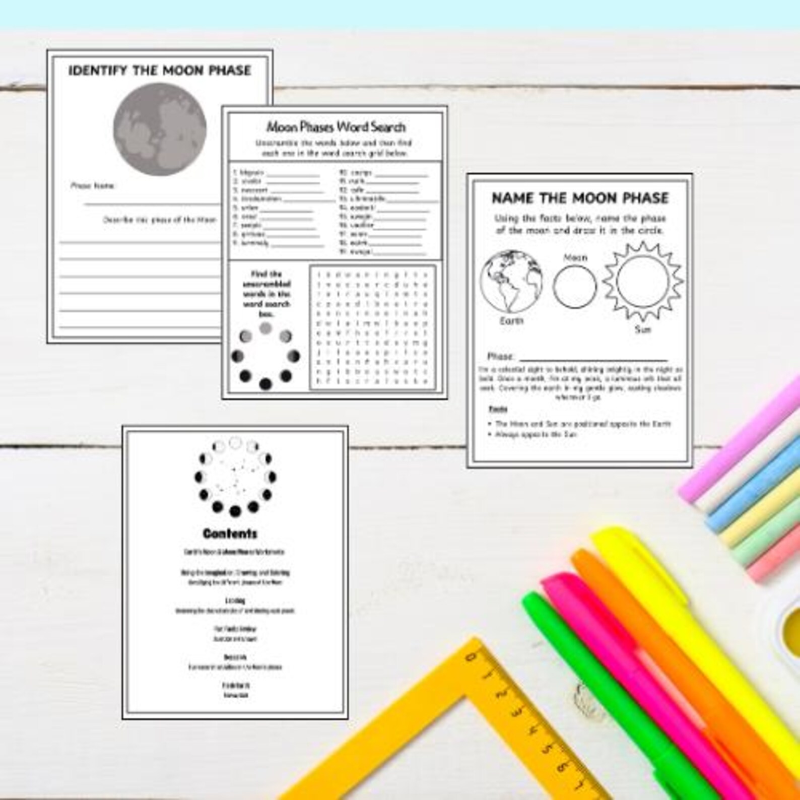 Science Worksheets for Kids, Moon Phases Activities, Earth's Natural ...