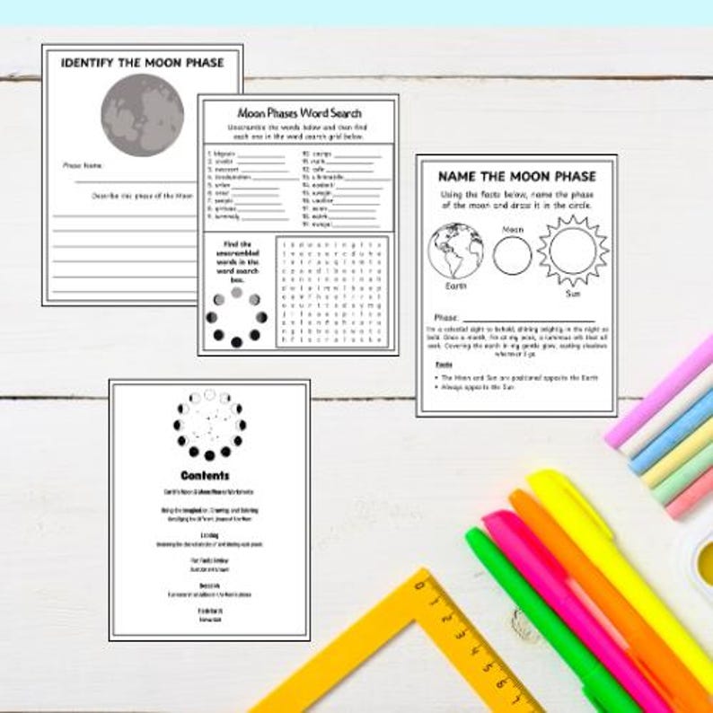 Science Worksheets for Kids, Moon Phases Activities, Earth's Natural ...