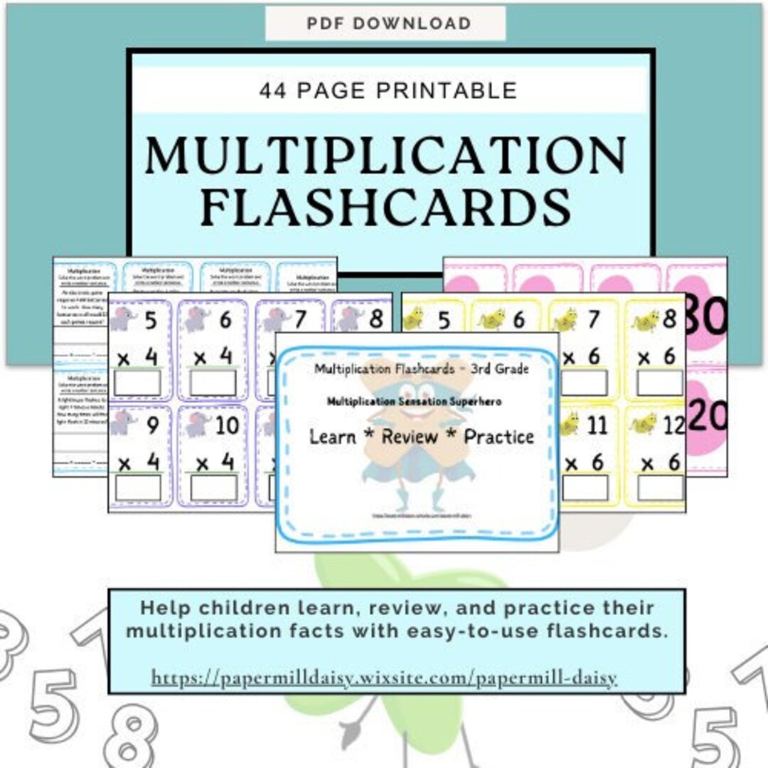 Multiplication Flashcards for Kids Numbers 1-12 - Etsy