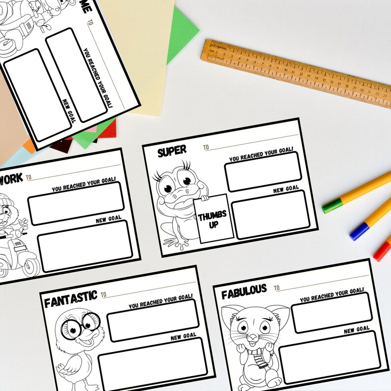 Coloring Student Achievement Cards Goal Setting Cards for Kids - Etsy