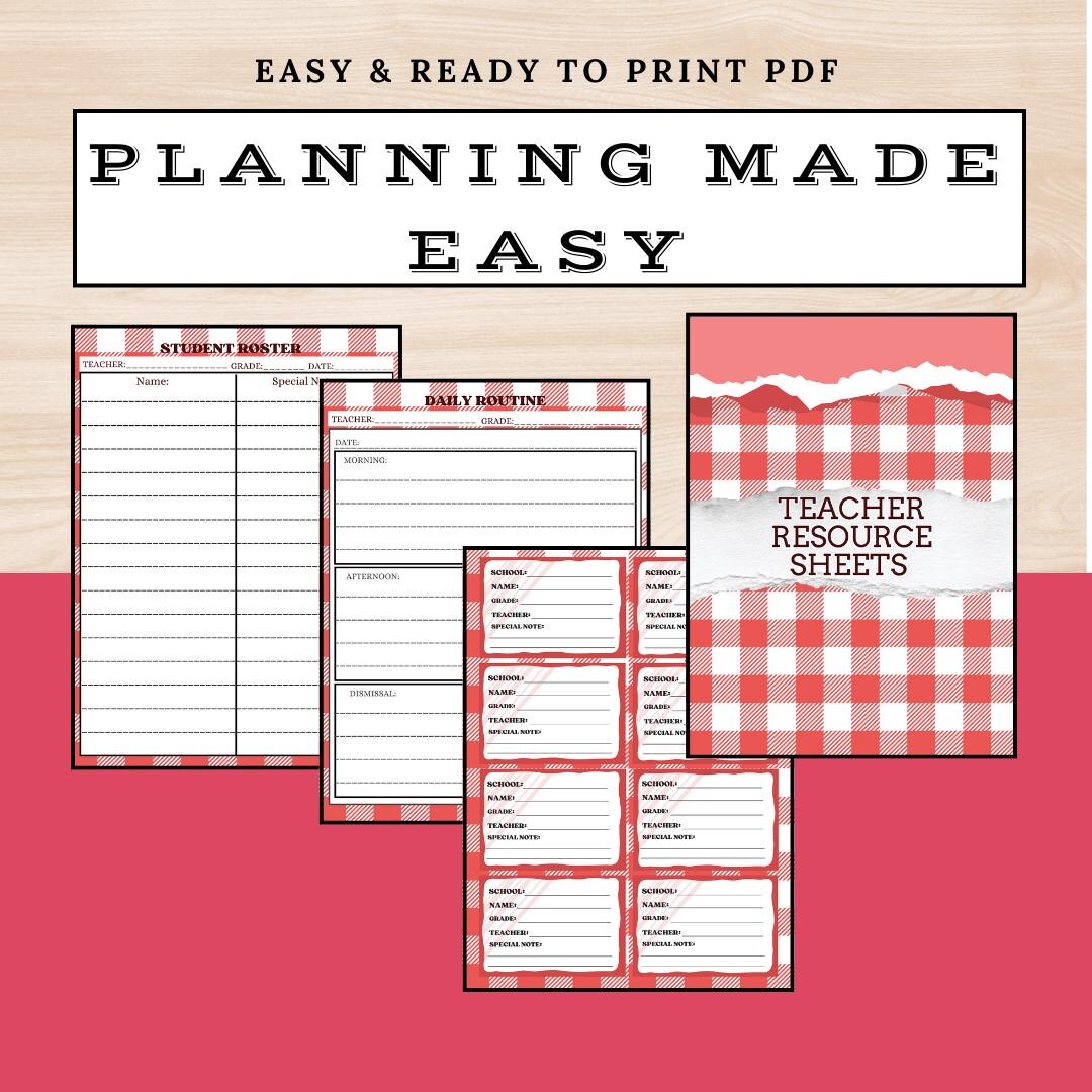 Back to School Teacher Resource Sheets, Classroom Organization ...