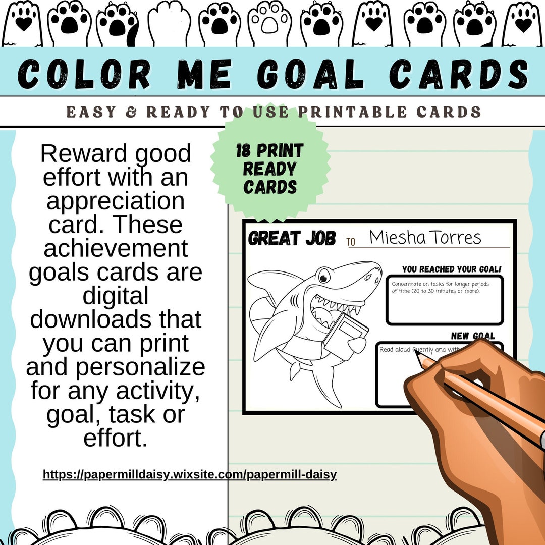 Coloring Student Achievement Cards Goal Setting Cards for Kids - Etsy