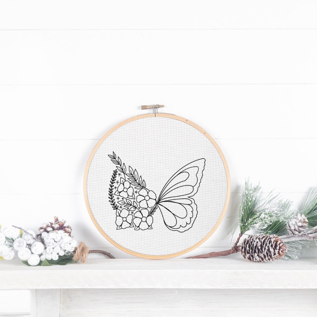 Butterfly Embroidery Design | Flower and Butterfly Embroidery Pattern ...