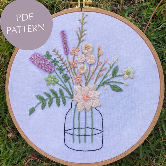 Flower Bouquet Embroidery Pattern - Etsy