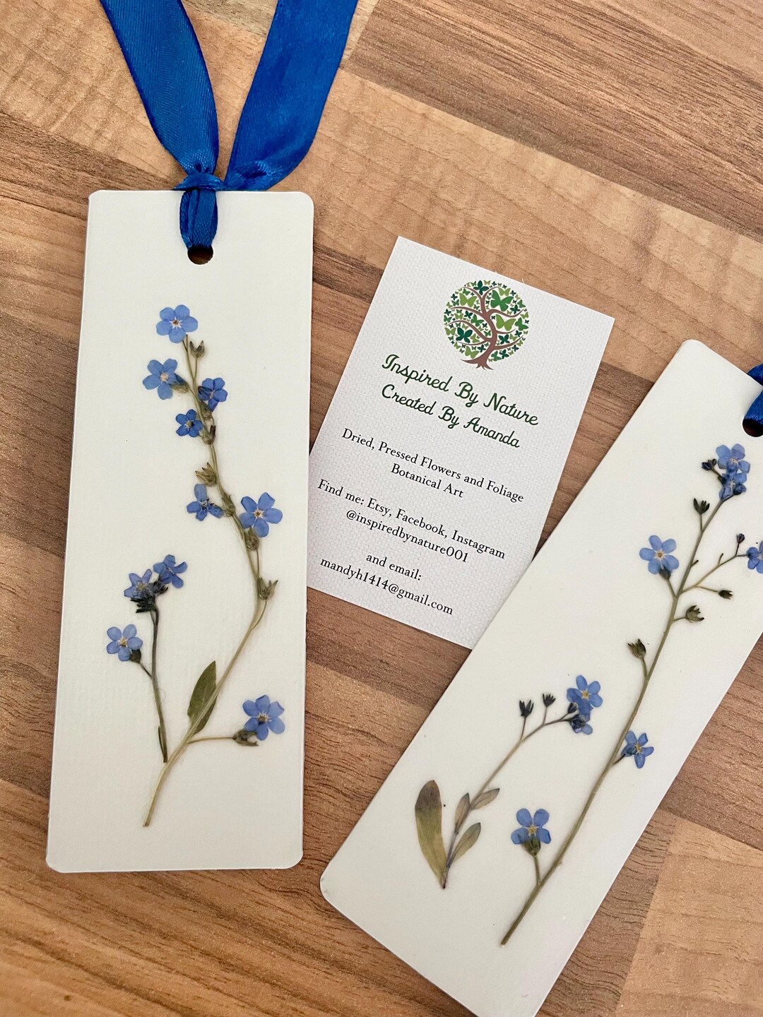 Forget-me-not Bookmark: Pressed Flower With Blue Satin Ribbon - Etsy UK