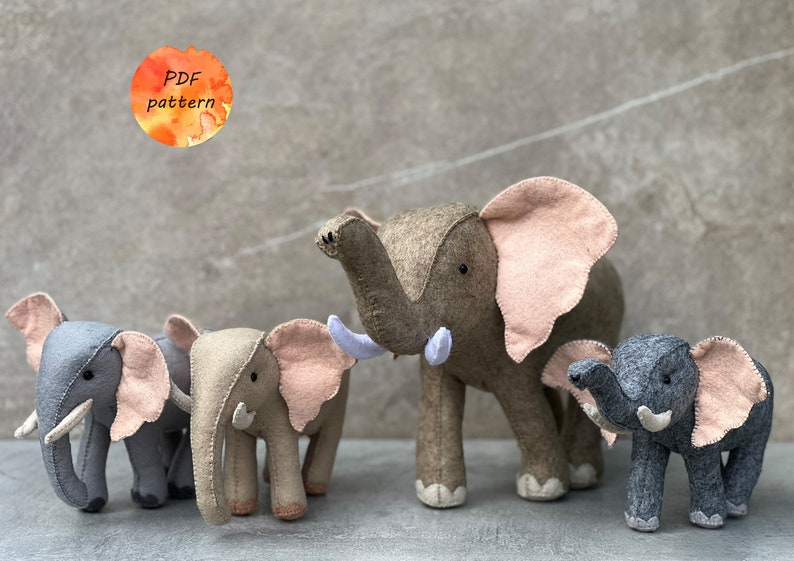 Felt Elephant Sewing Pattern: Safari Stuffed Animal Bundle (PDF Pattern ...