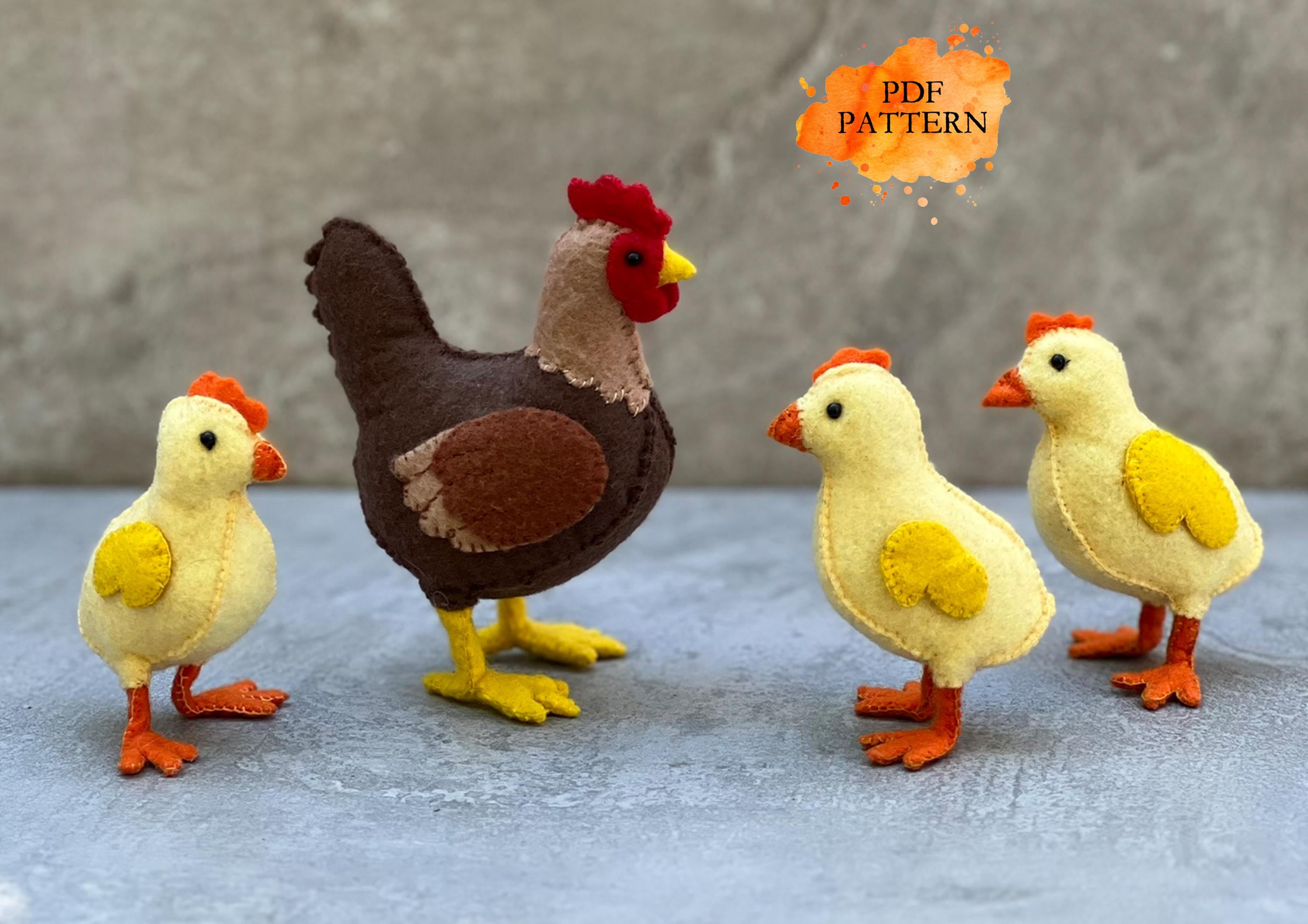 Felt Hen and Chicks * Digital Sewing Pattern PDF * Felt Stuffed Birds ...