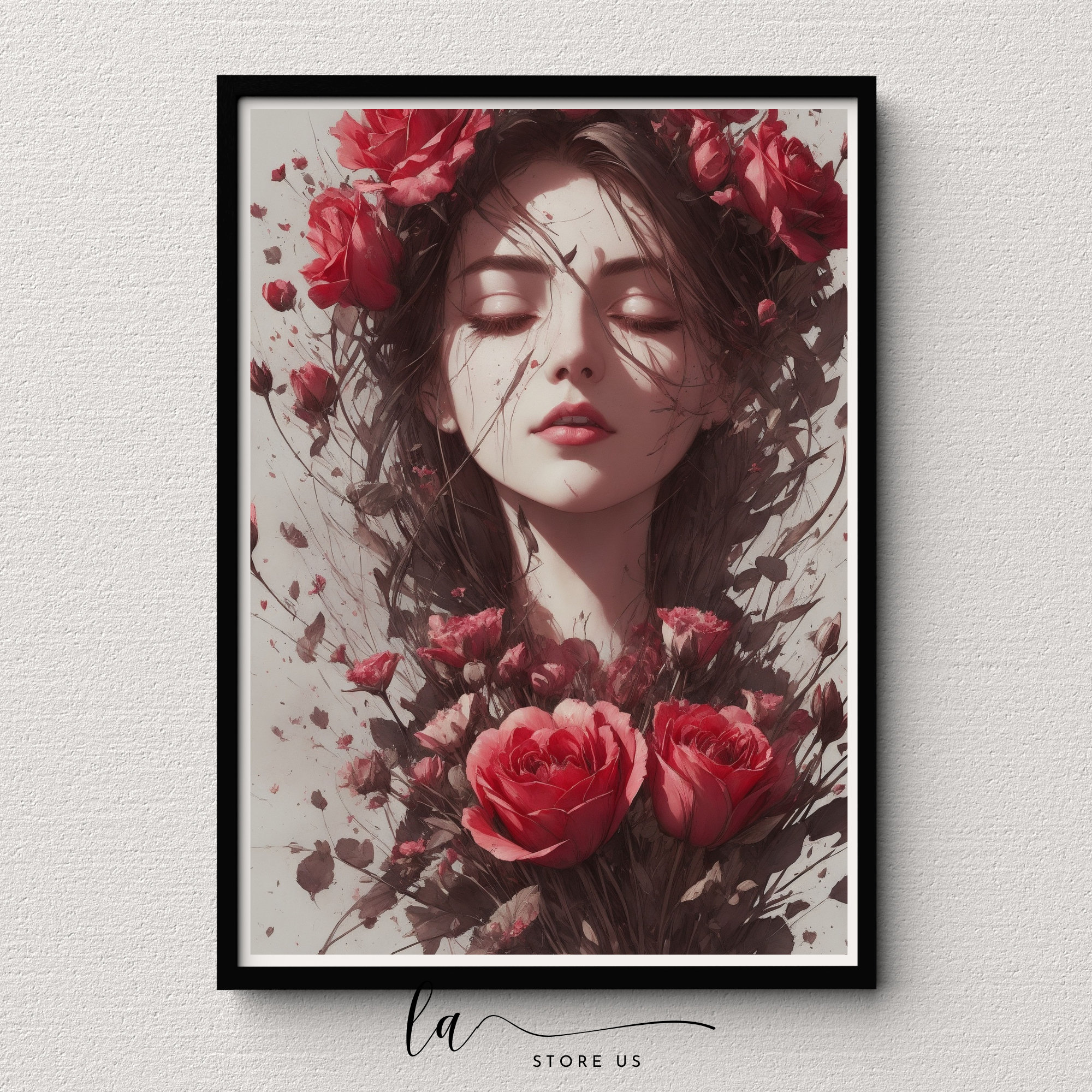 Flower Pretty Girl Print, Vintage Flower Painting, Printable Floral ...