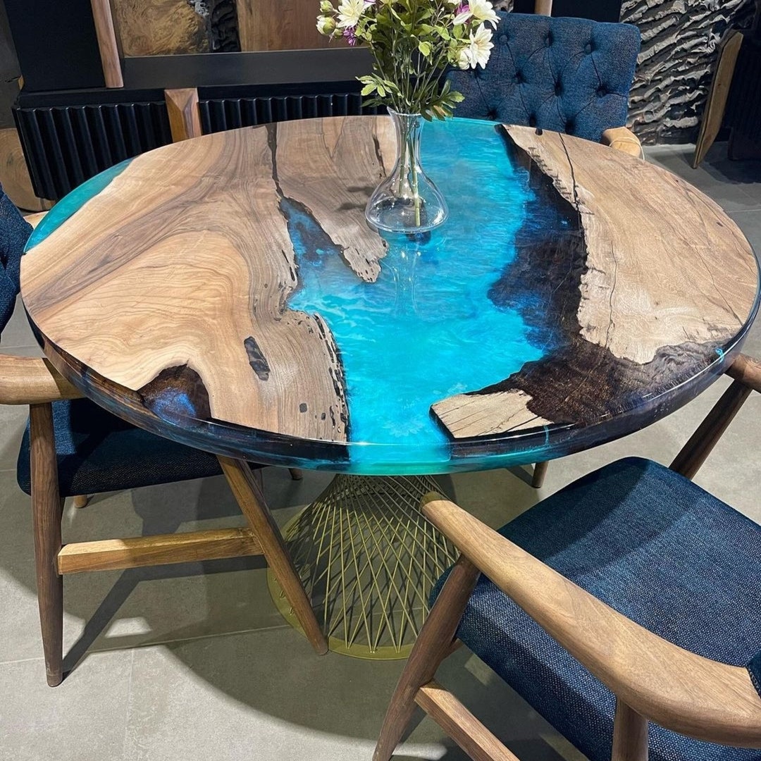 Round Dining Table Live Edge Wood Dining Table Round Gold - Etsy