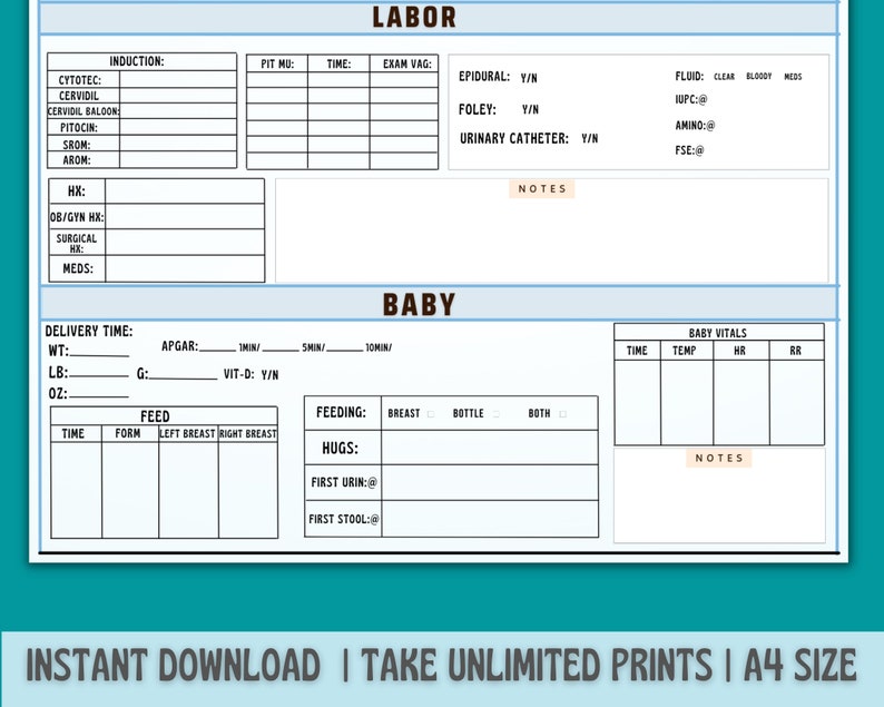 Labor and Delivery Report Sheet Mother Baby Nurse Report - Etsy Norway