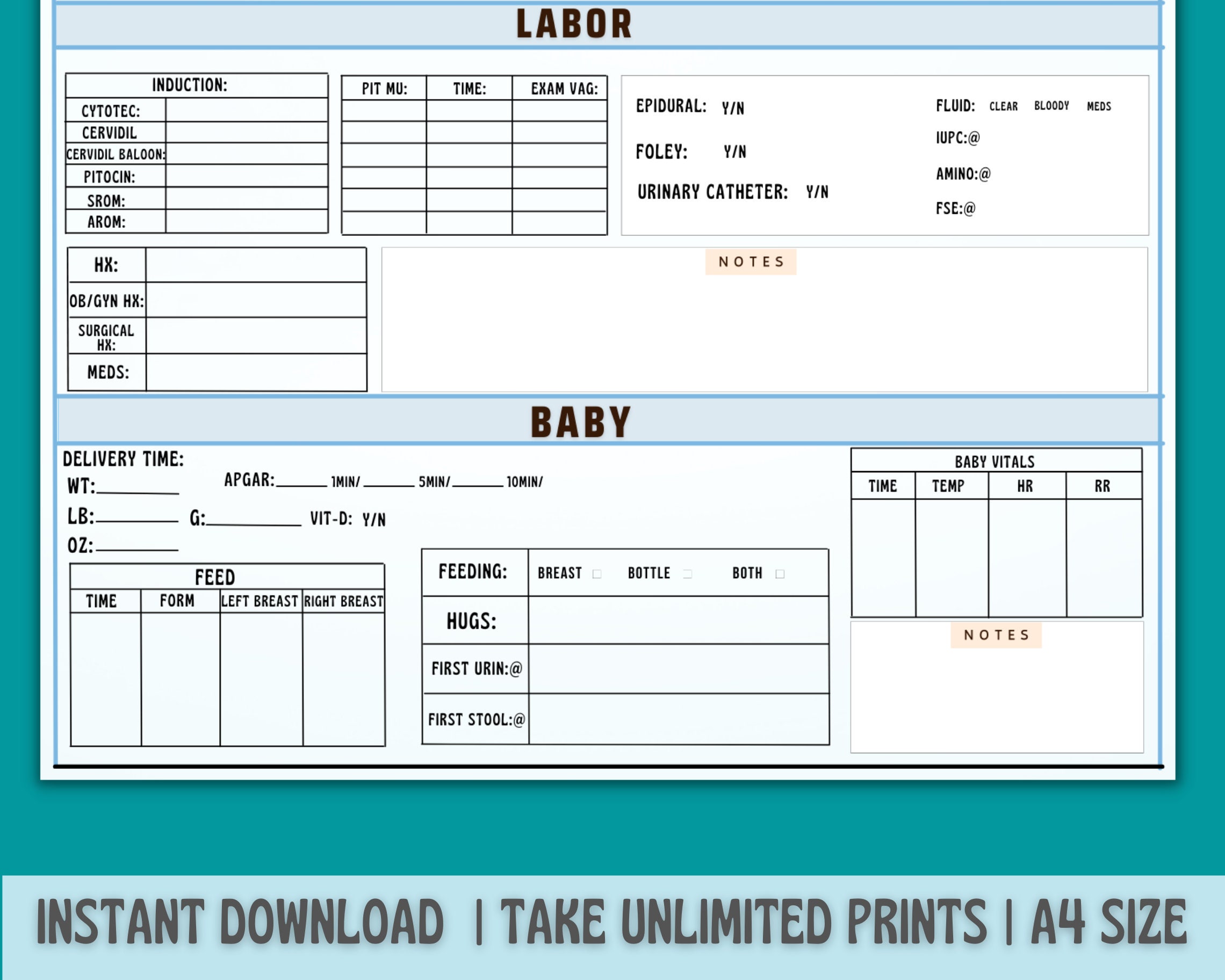 Labor and Delivery Report Sheet Mother Baby Nurse Report - Etsy Singapore