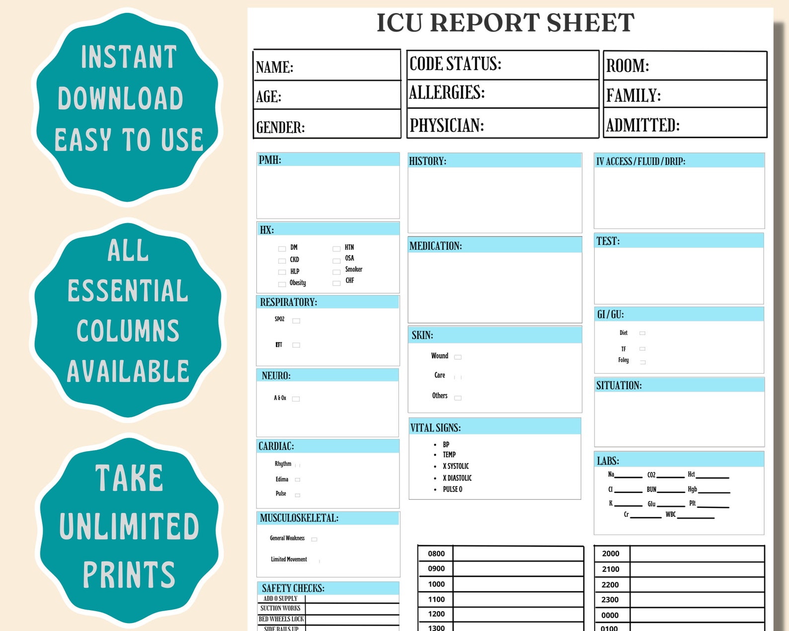 Icu Brain Sheet Icu Nurse Brain Icu Report Sheet Full - Etsy