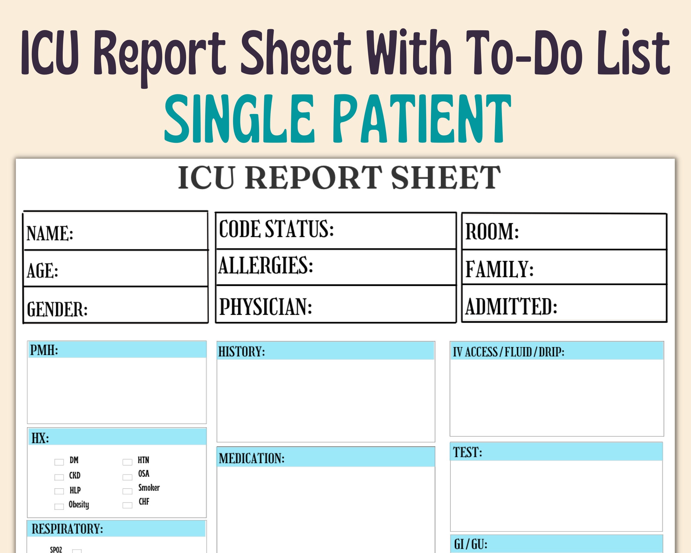Icu Brain Sheet Icu Nurse Brain Icu Report Sheet Full | Etsy