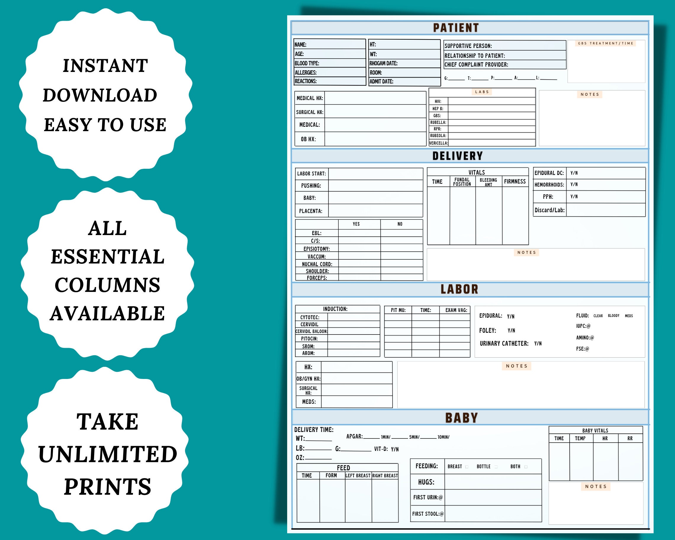 Labor and Delivery Report Sheet Mother Baby Nurse Report - Etsy Singapore