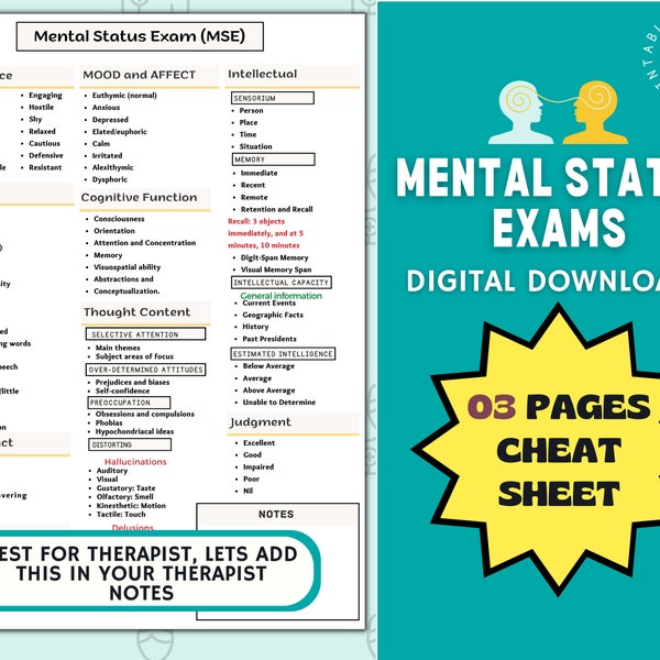 Mental Status Exam Cheat Sheet - Etsy Australia