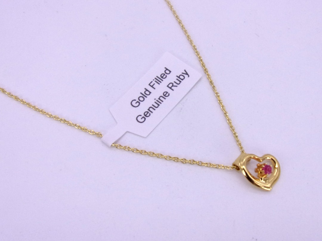 Gold Filled Ruby Heart Pendant,1970s Gold Filled Genuine Ruby Heart ...
