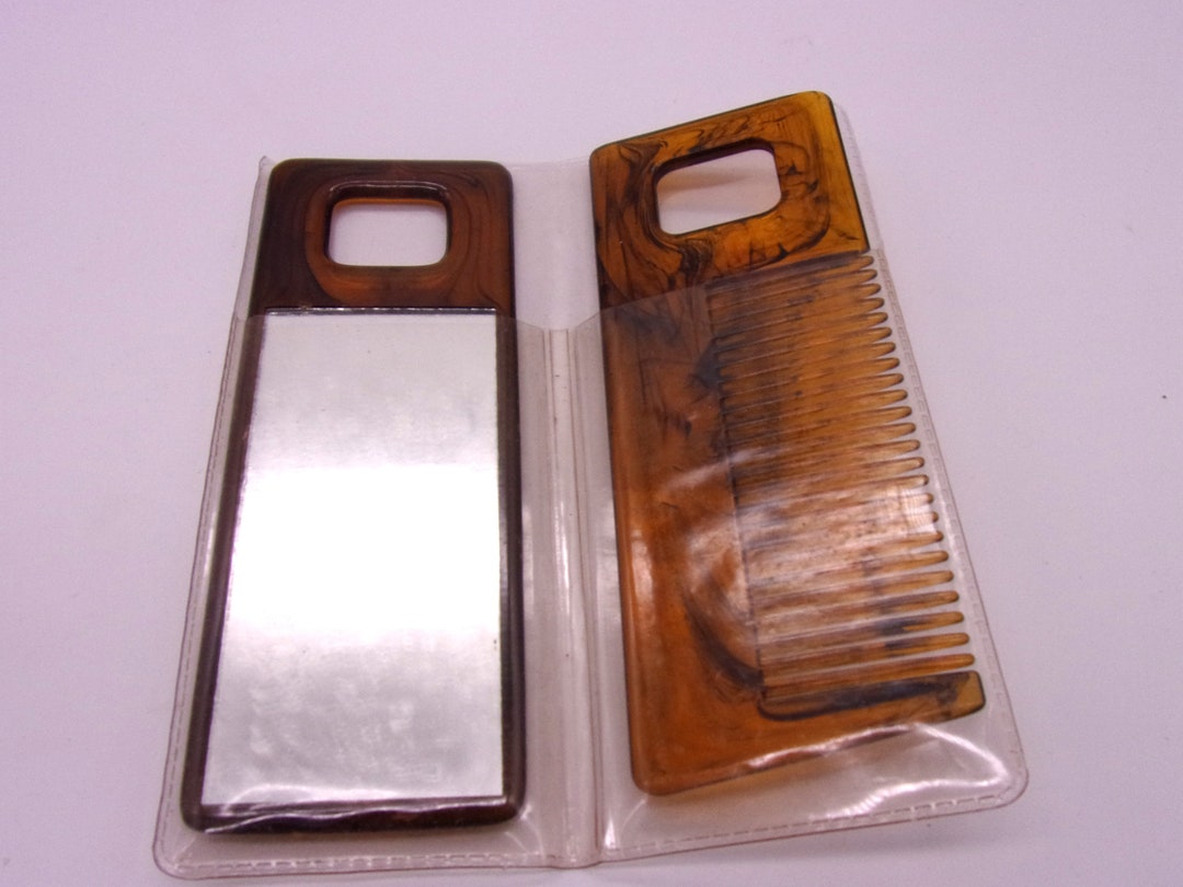 Faux Tortoise Shell Comb & Mirror Set,new Old Stock 1970s Comb Mirror ...