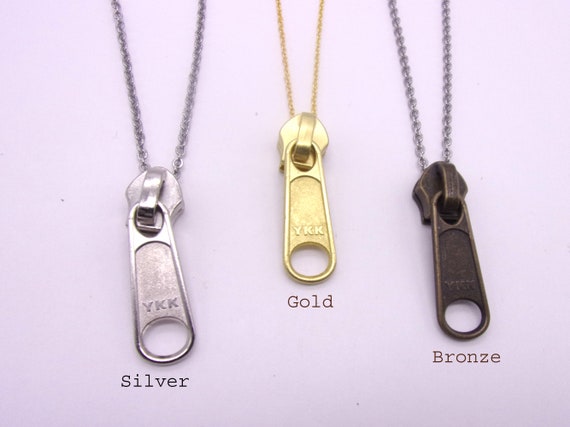 Zipper Chain Neckacegold Silver Bronze Zipper Chain Pendant - Etsy