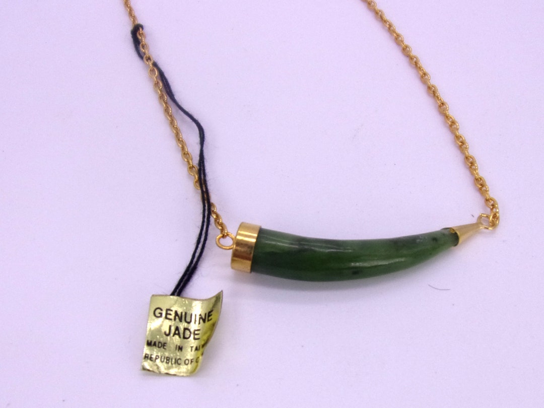 Jade Horn Necklace,1970s New Old Stock Horizontal Jade Horn Necklace ...