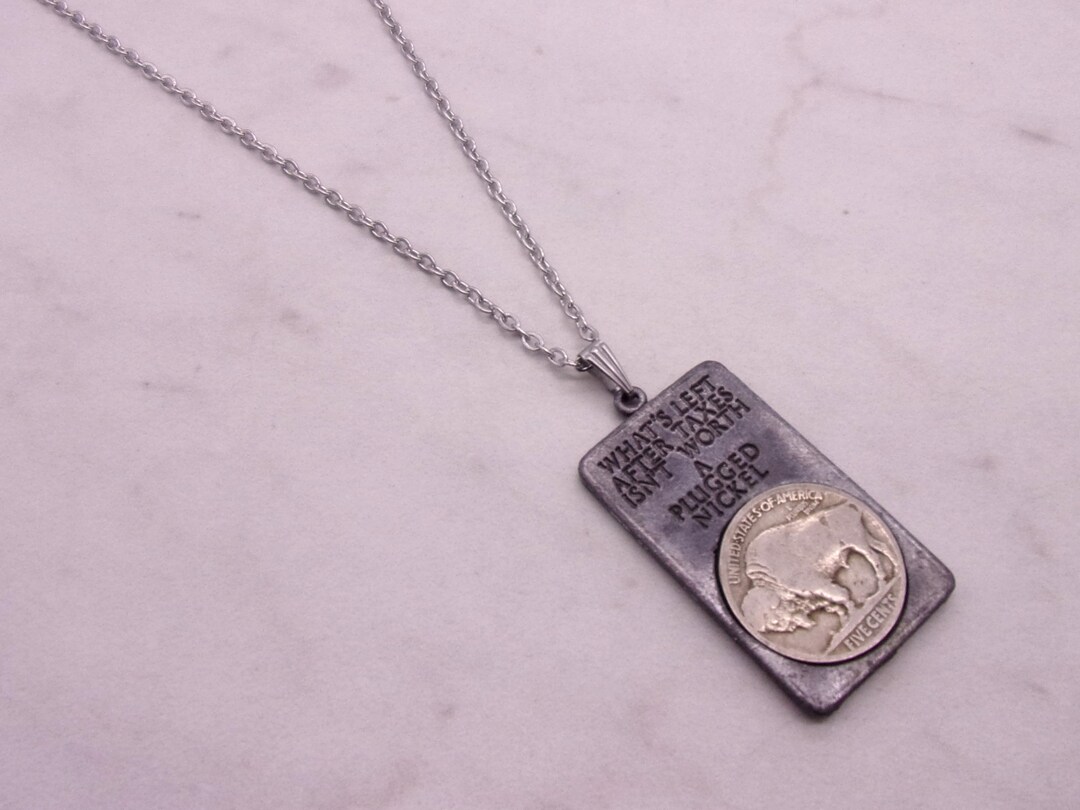 Buffalo Nickel Necklace, Buffalo Nickel After Taxes Necklace, 1970s New ...
